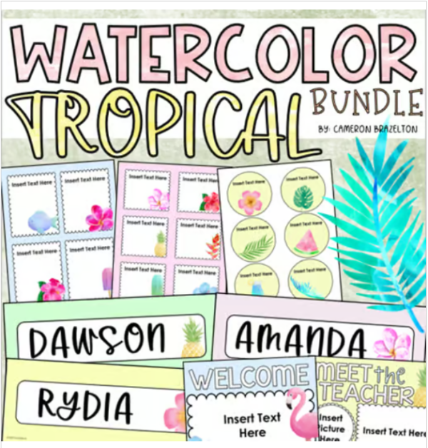 Watercolor Tropical Class Decor Bundle (Behavior Chart, Name Plates ...