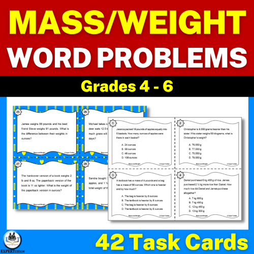 Measurement Conversion Word Problems Task Cards - Mass and Weight Word ...