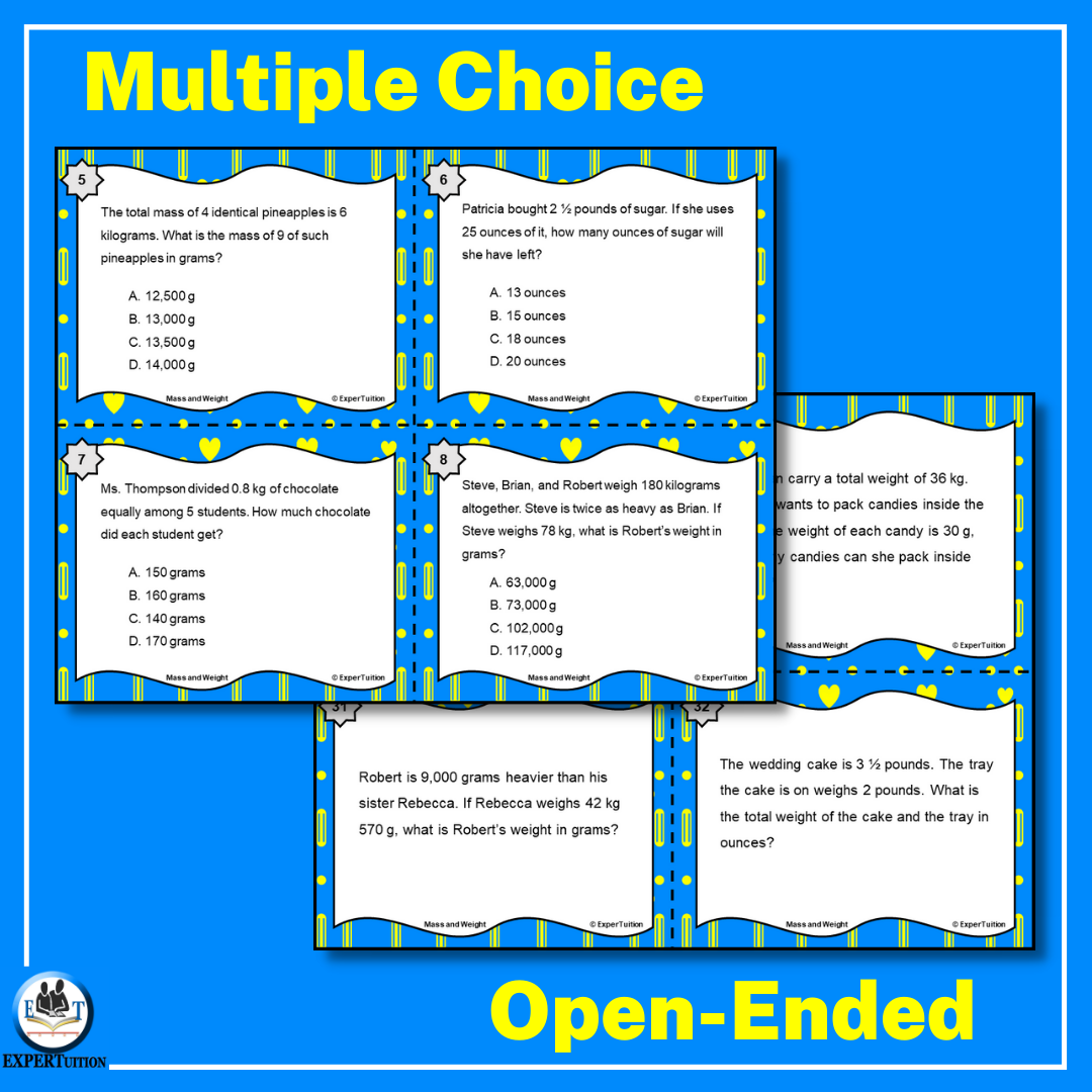 Measurement Conversion Word Problems Task Cards - Mass and Weight Word ...