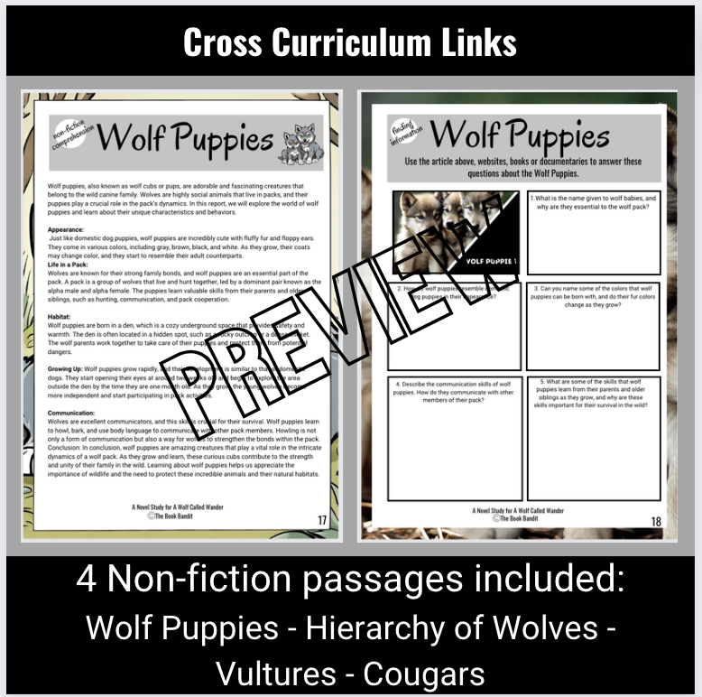 A WOLF CALLED WANDER Novel Study and Reading Comprehension | Made By ...