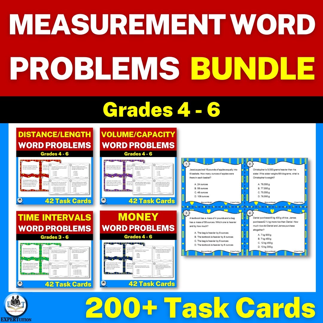 Measurement Word Problems Task Cards Bundle - Multi-Step & One-Step ...