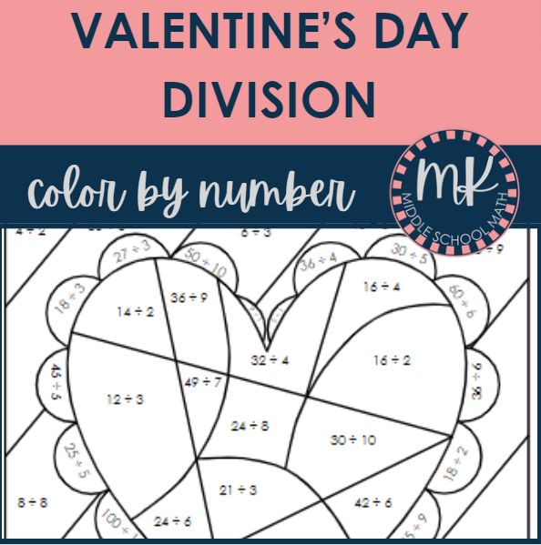 Valentine's Day Color By Number Activity Division (Divide by 8 Facts ...