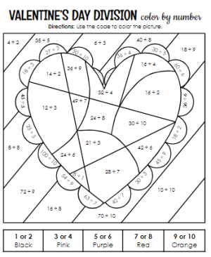 Valentine's Day Division Facts Color By Number Worksheet - Made By Teachers