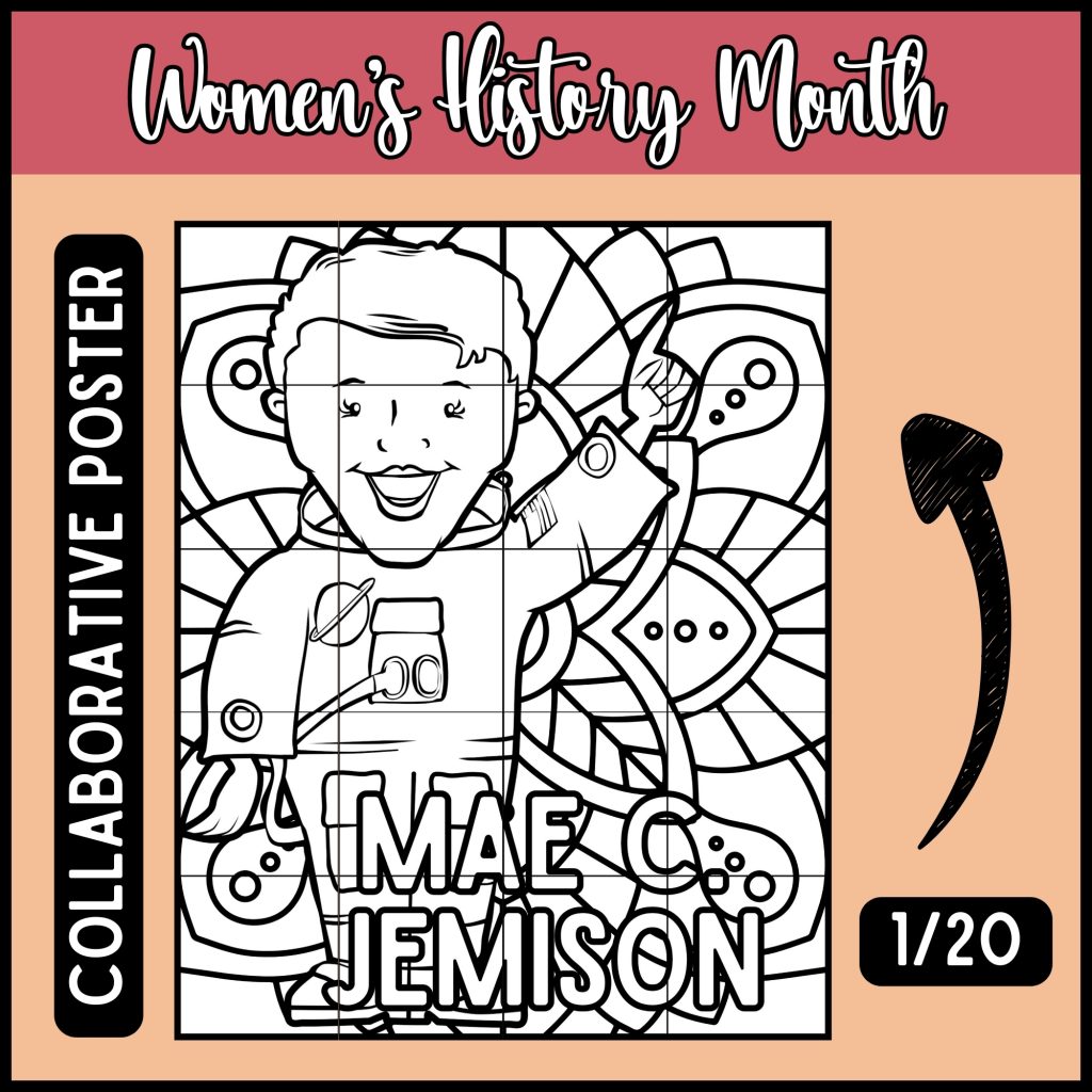 Black History Month Mae Jemison Collaborative Coloring Art Poster ...