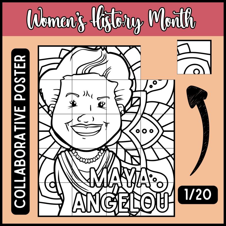 Black History Month Maya Angelou Collaborative Coloring Poster Bulletin ...