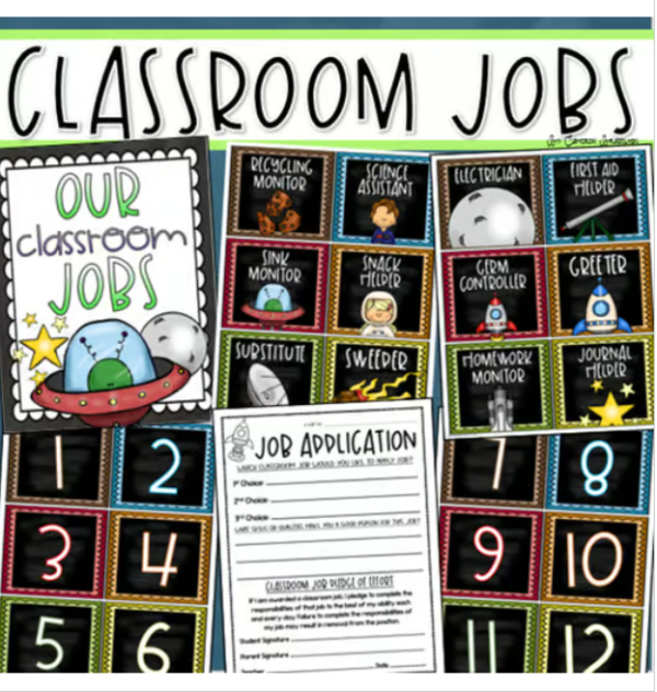 Classroom Jobs Helpers Chart Labels Signs Outer Space Theme EDITABLE ...