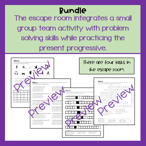 Spanish Present Progressive BUNDLE Mystery Art, Escape Room + 2 Person ...