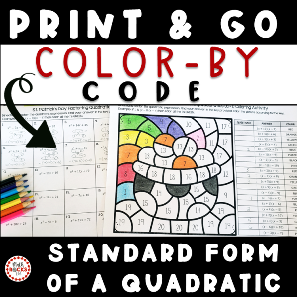 St. Patrick's Day Quadratics Factor Simple Trinomials (a = 1) Coloring ...