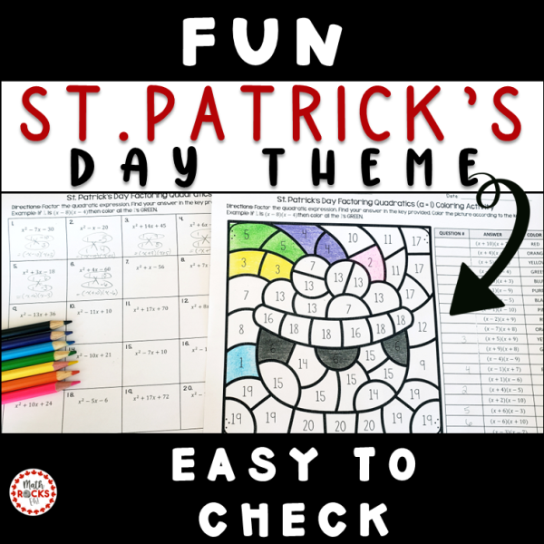 St. Patrick's Day Quadratics Factor Simple Trinomials (a = 1) Coloring ...