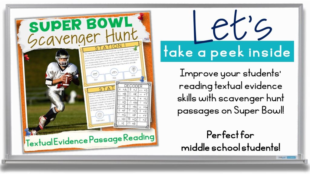 Super Bowl Scavenger Hunt Reading Passages Textual Evidence Activities ...