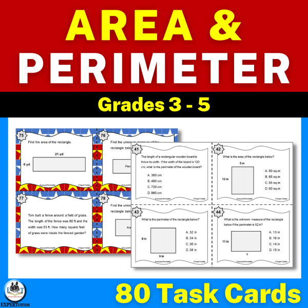 Area and Perimeter Practice Task Cards - Multiple Choice and Open-Ended ...