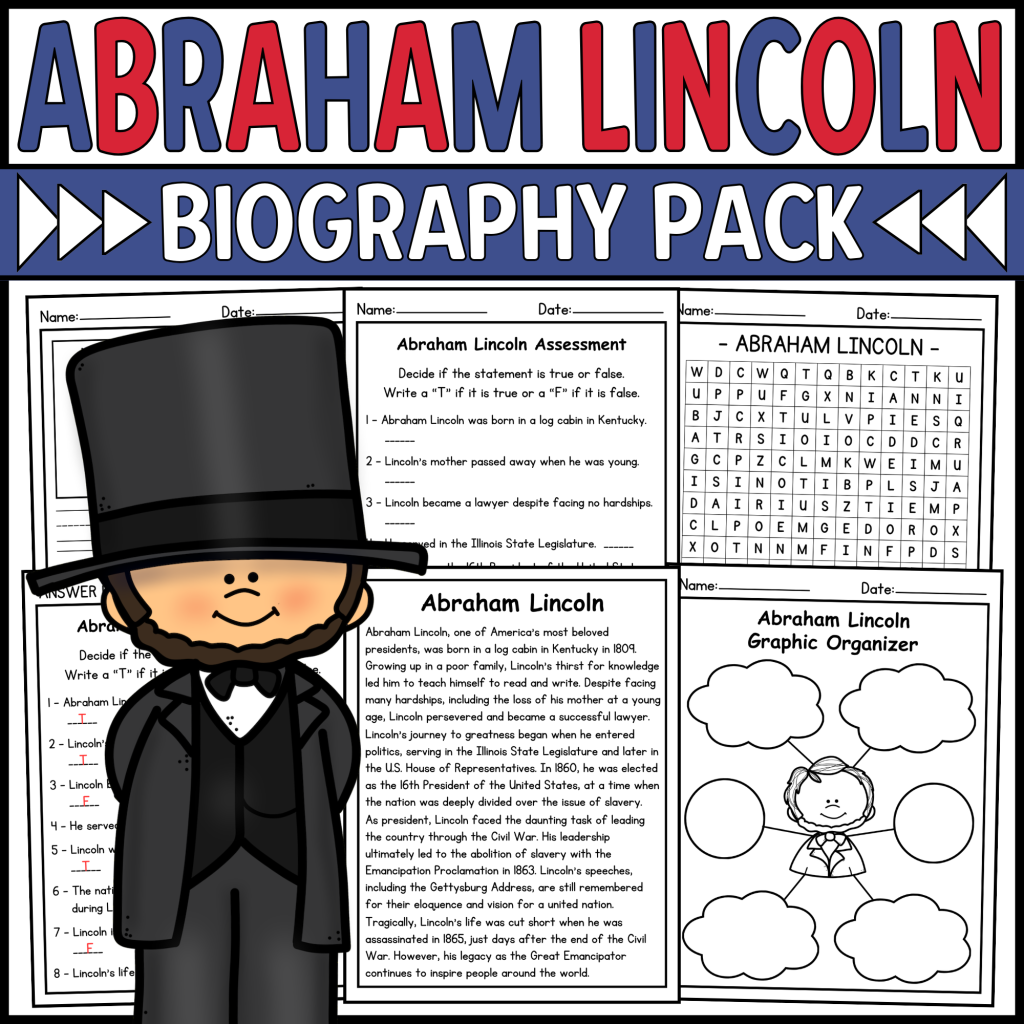 Abraham Lincoln Biography Unit Pack • Presidents Day Activities | Made ...