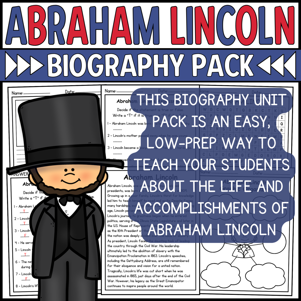 Abraham Lincoln Biography Unit Pack • Presidents Day Activities | Made ...