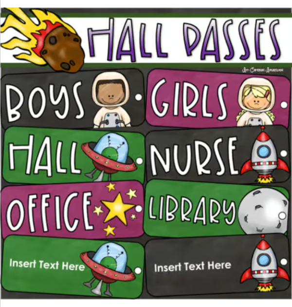 Hall Passes Outer Space Theme Editable (Boys, Girls, Office, Nurse ...
