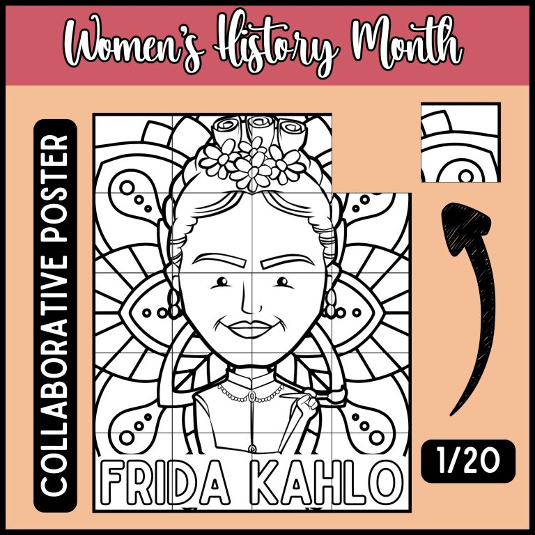 Women's History Month Frida Kahlo Collaborative Coloring Poster ...