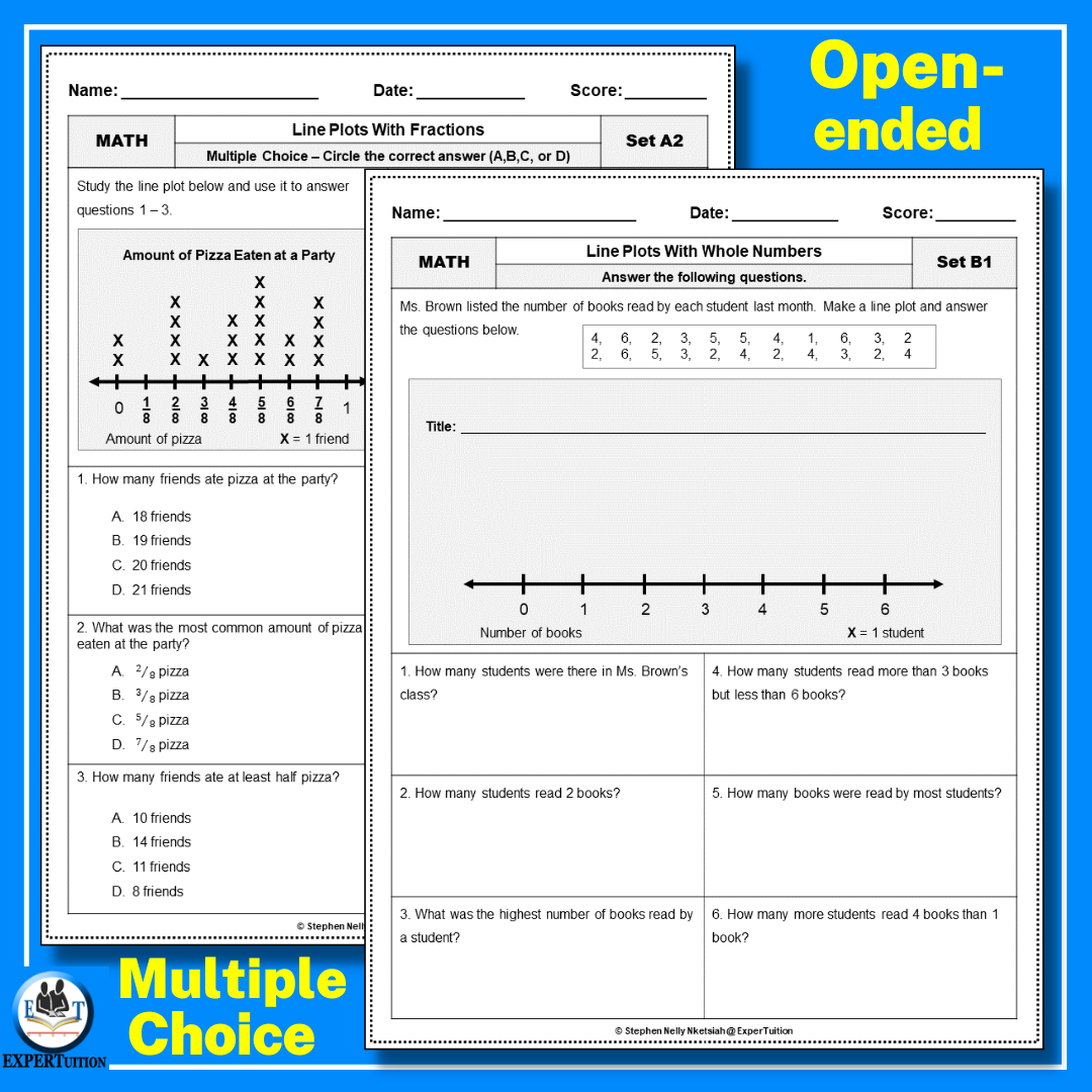 Line Plots with Fractions & Whole Numbers - Line Plot Practice ...