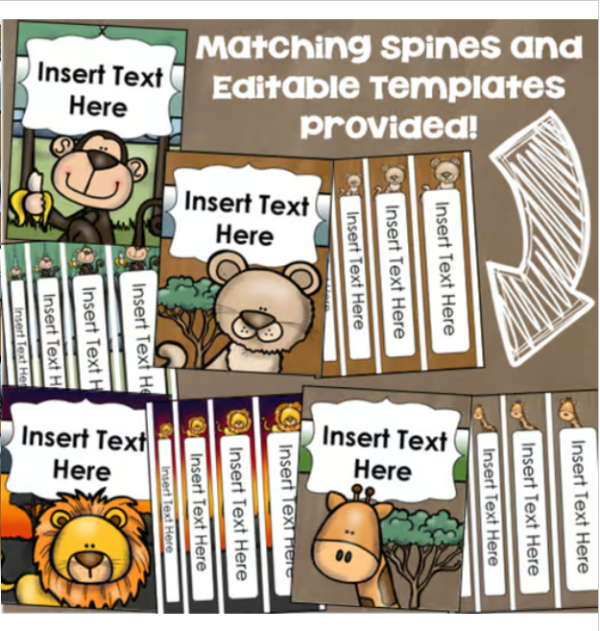 Binder Covers and Spines Teacher Planner Editable Jungle Safari Theme ...