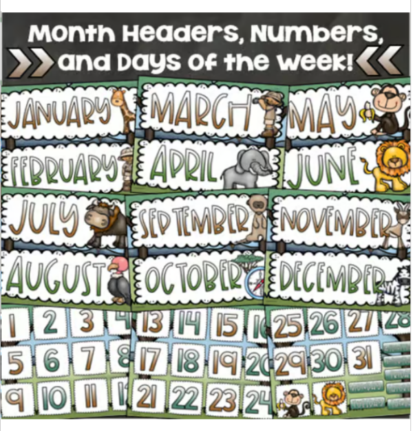 Calendar Set Classroom Decor Back to School Jungle Safari Theme | Made ...