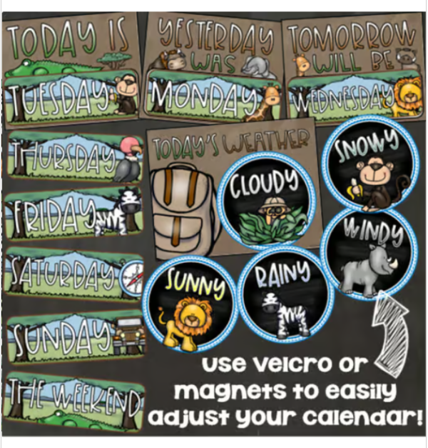 Calendar Set Classroom Decor Back to School Jungle Safari Theme | Made ...
