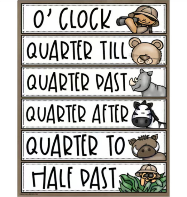 Clock Labels Telling Time Jungle Safari Theme | Made By Teachers