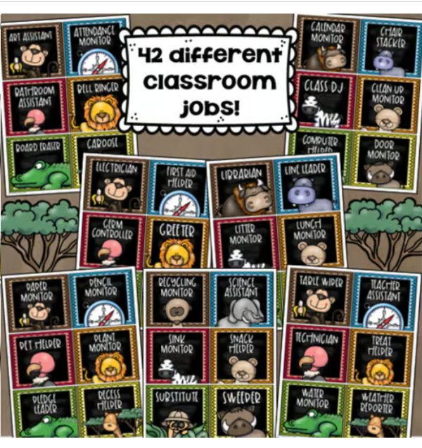 Classroom Jobs Helpers Chart Labels Signs Jungle Safari Theme EDITABLE ...