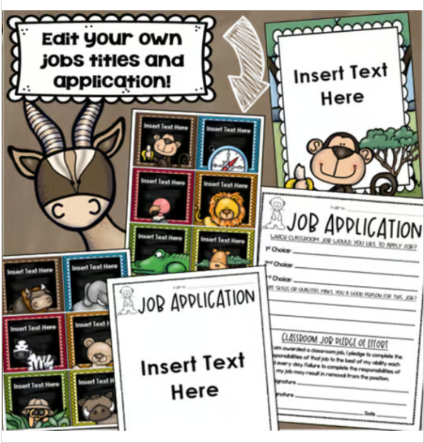 Classroom Jobs Helpers Chart Labels Signs Jungle Safari Theme EDITABLE ...