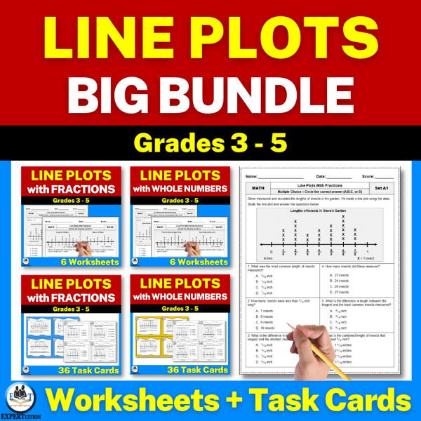 Line Plots with Fractions and Whole Numbers - Worksheets and Task Cards ...