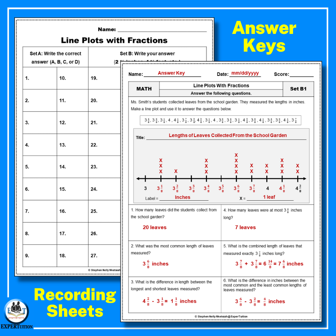 Line Plots with Fractions and Whole Numbers - Worksheets and Task Cards ...