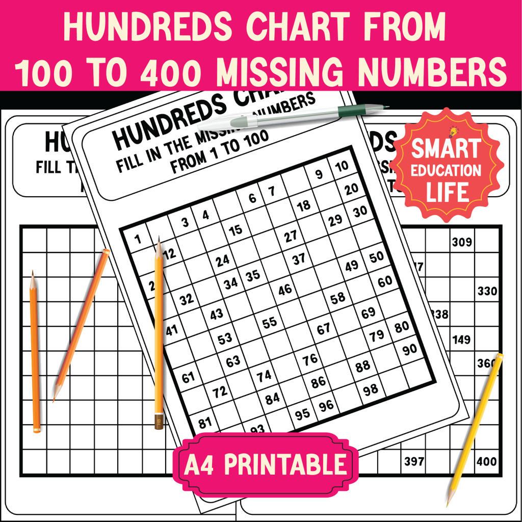 100 to 400 CHART WORKSHEETS FILL IN THE MISSING NUMBERS FOR 1ST TO 4TH ...
