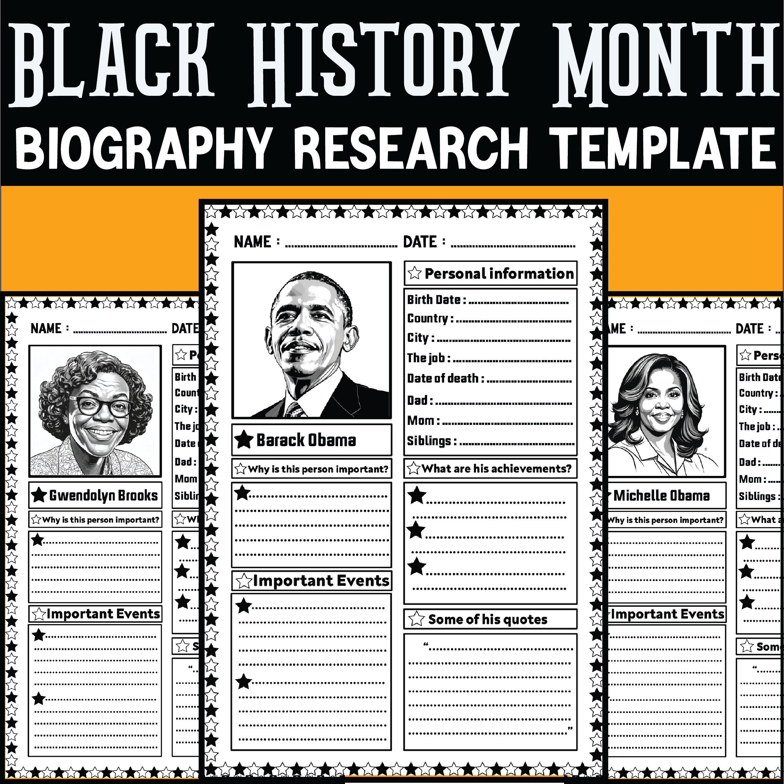 Black History Month Biography Research Template, 60 Famous Face of ...