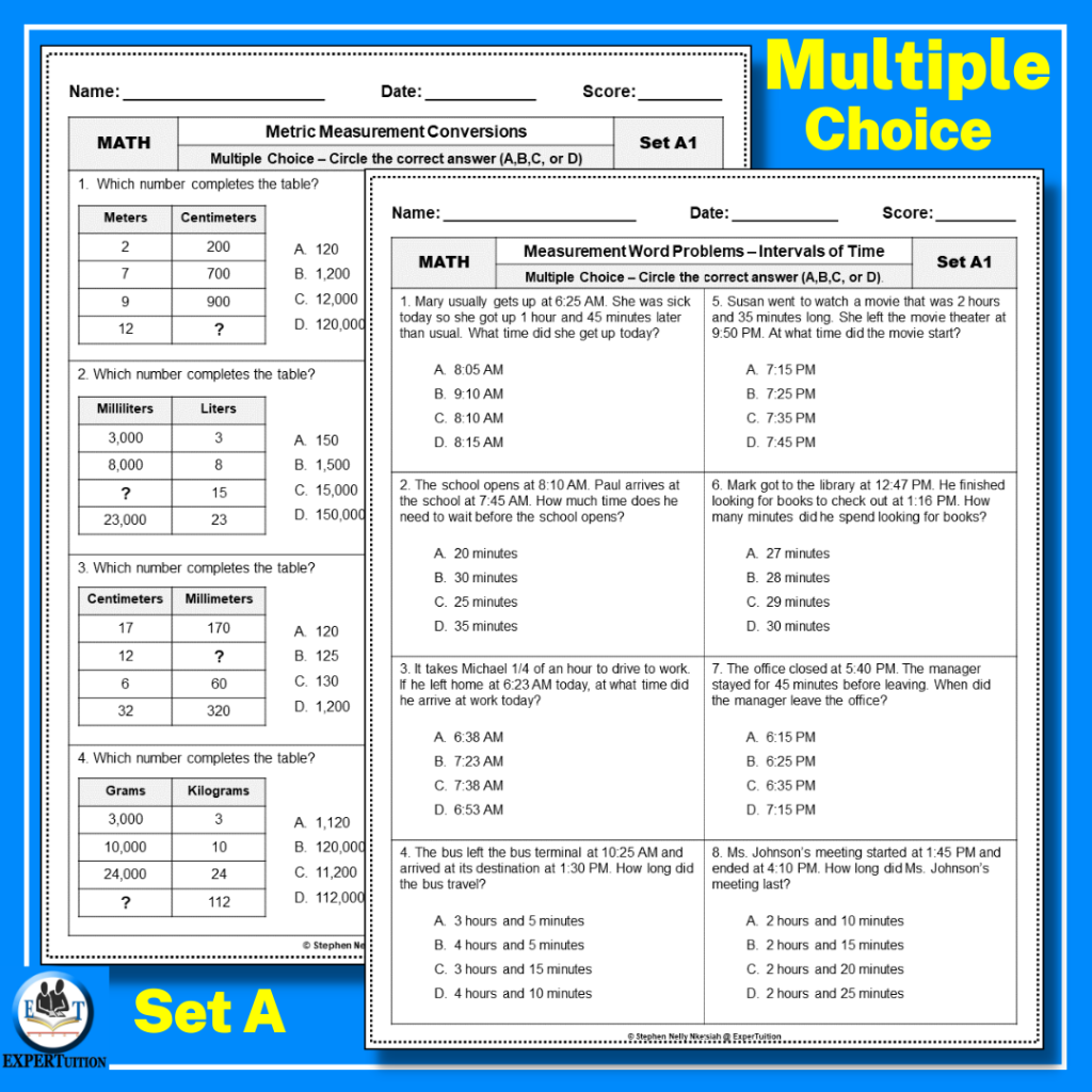 Measurement Worksheets Bundle - Conversions, Word Problems, Area ...