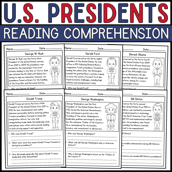 U.S. Presidents Reading Comprehension Passages and Question ...