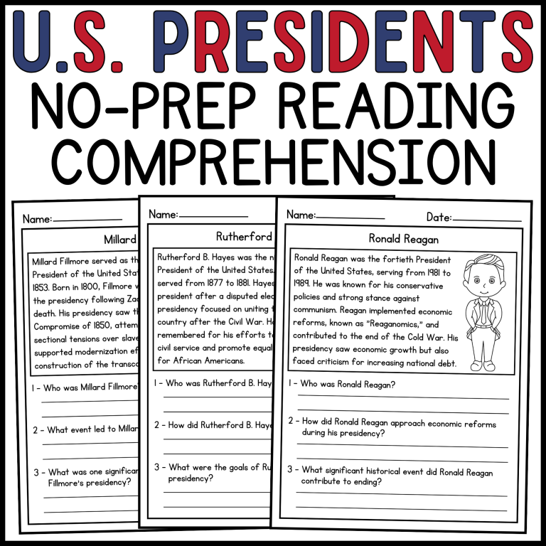 U.S. Presidents Reading Comprehension Passages and Question ...