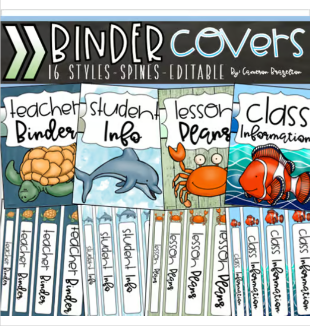 Binder Covers and Spines Teacher Planner Editable Ocean Under the Sea ...