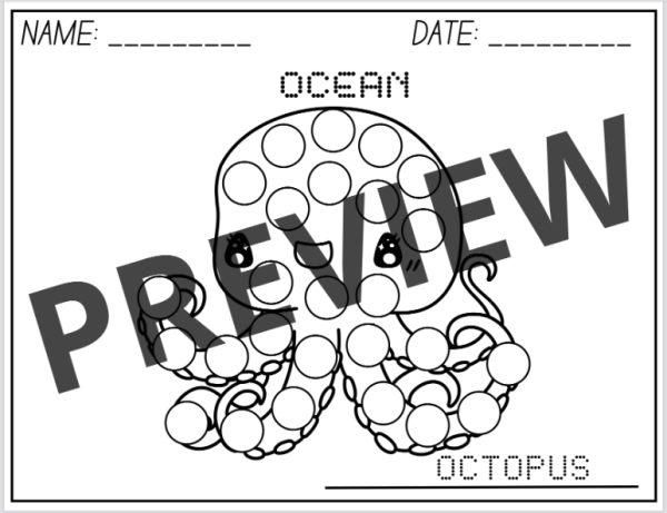 Ocean Do-A-Dot Fun Worksheets, Preschool - Fine Motor Skills - Pre-k ...