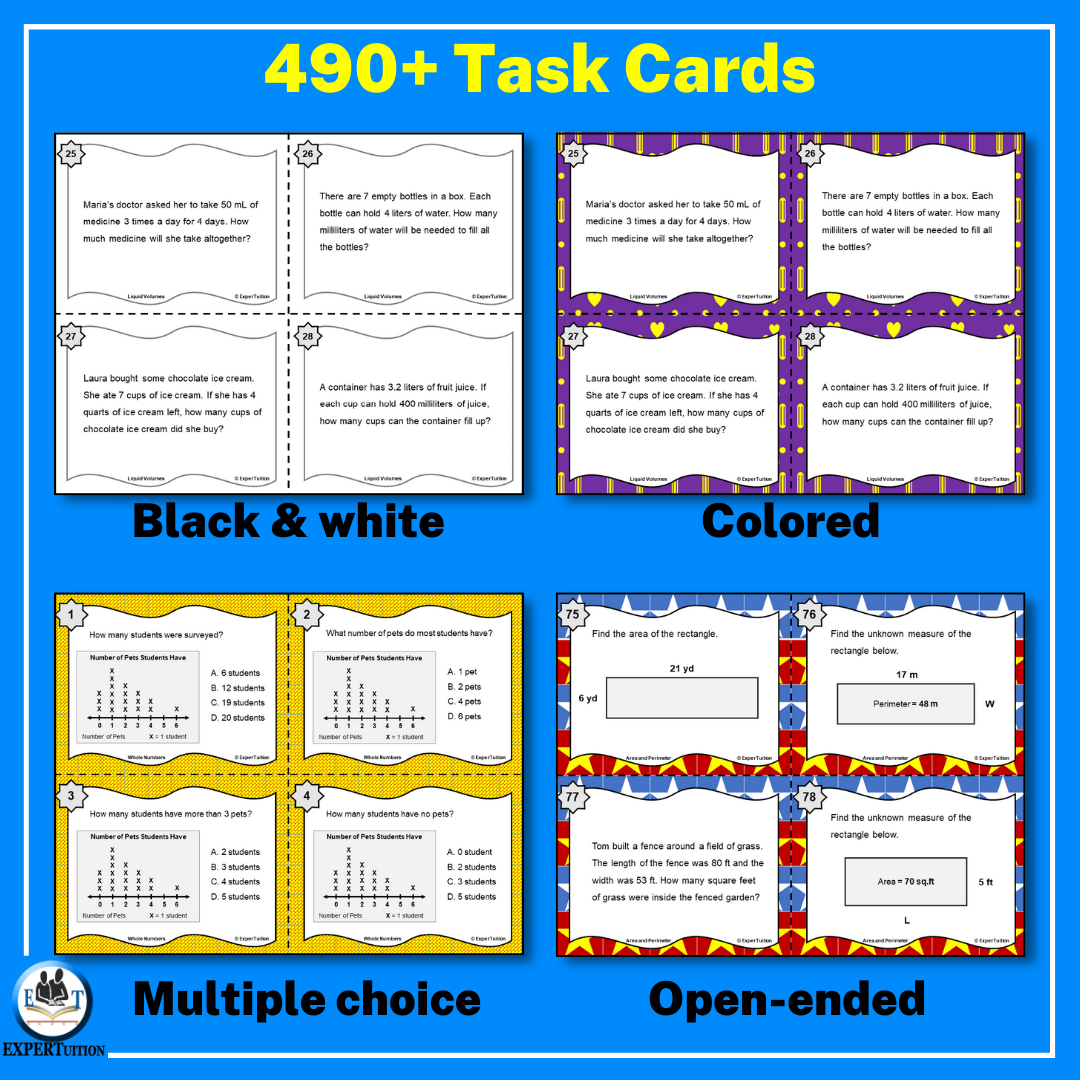 Measurement & Data Worksheets & Task Cards - Conversions/Word Problems ...