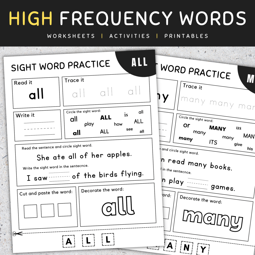 Fry Sight Words Practice Worksheets and Activities, 1st 100, SET 1 ...