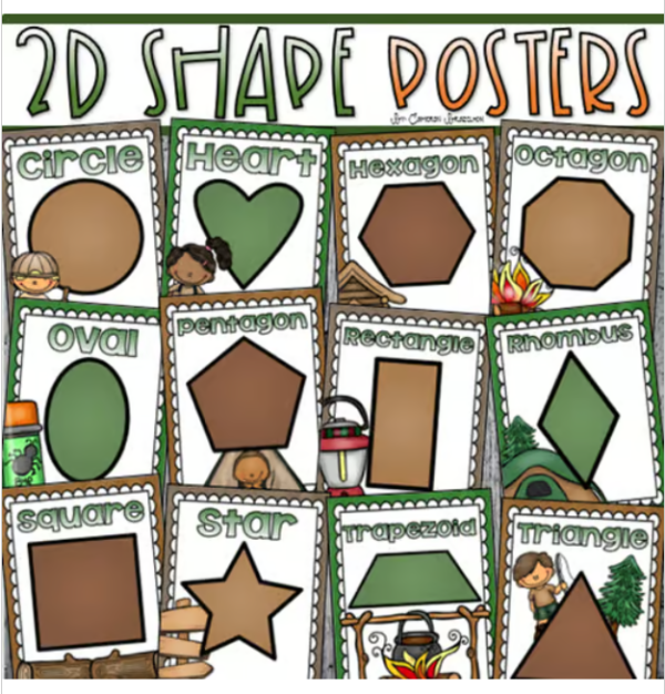 2D Shapes Poster Signs Camping Camp Out Theme | Made By Teachers