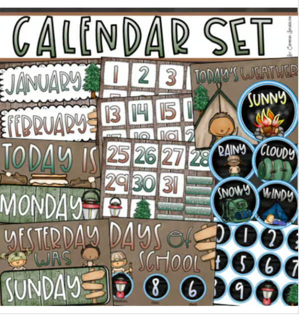 Calendar Set Classroom Decor Back to School Camping Camp Out Theme ...