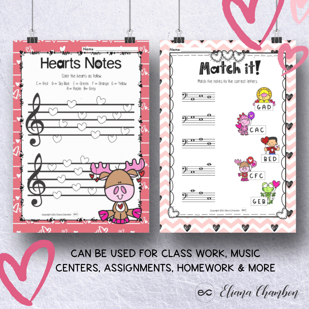 Valentine's Day- Bundle Music Theory Worksheets (Note naming/Rhythm ...