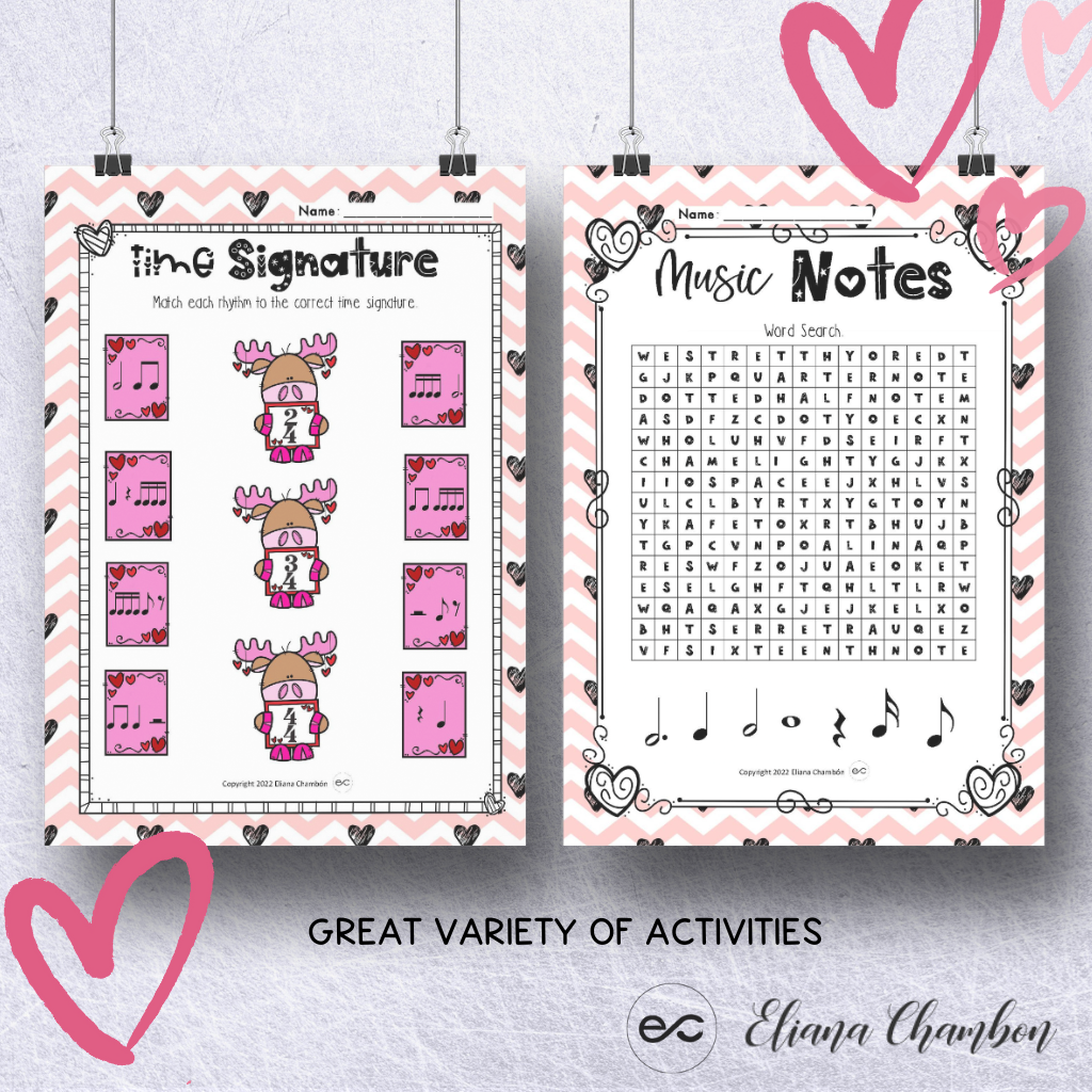 Valentine's Day- Bundle Music Theory Worksheets (Note naming/Rhythm ...