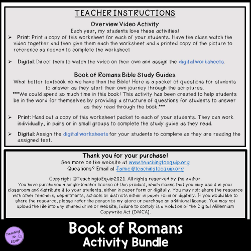Book of Romans Bible Study Activity BUNDLE | Made By Teachers