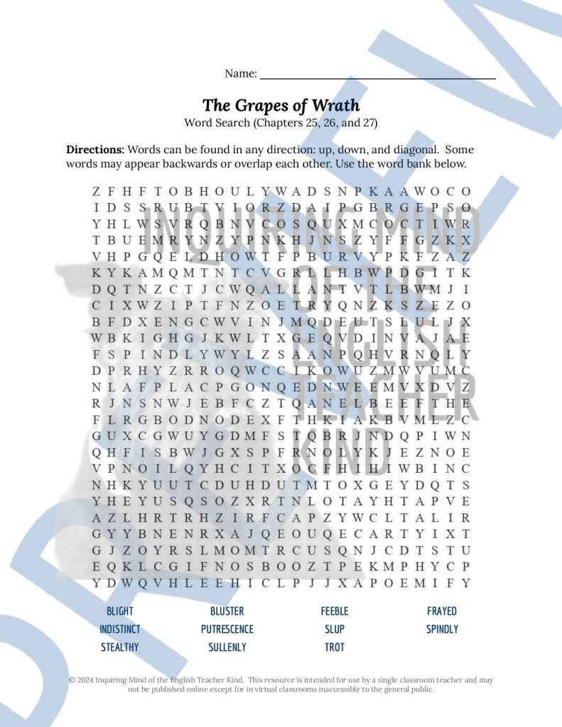 The Grapes of Wrath by John Steinbeck Vocabulary Games Bundle for High ...