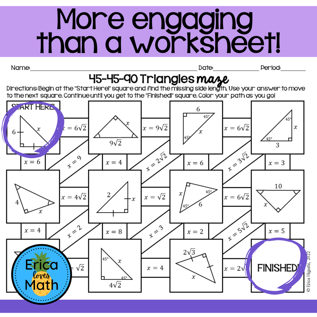 45-45-90 Special Right Triangles Maze Worksheet Activity | Made By Teachers