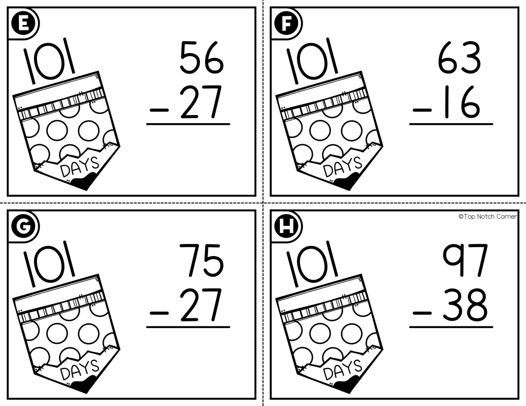 101 Days of School Activities 2 Digit Subtraction with Regrouping ...
