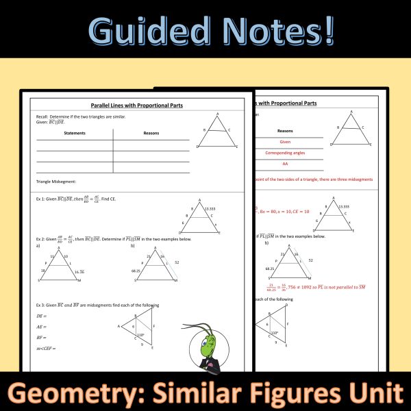 Parallel Lines Proportional Parts Guided Notes Similar Polygons Unit ...