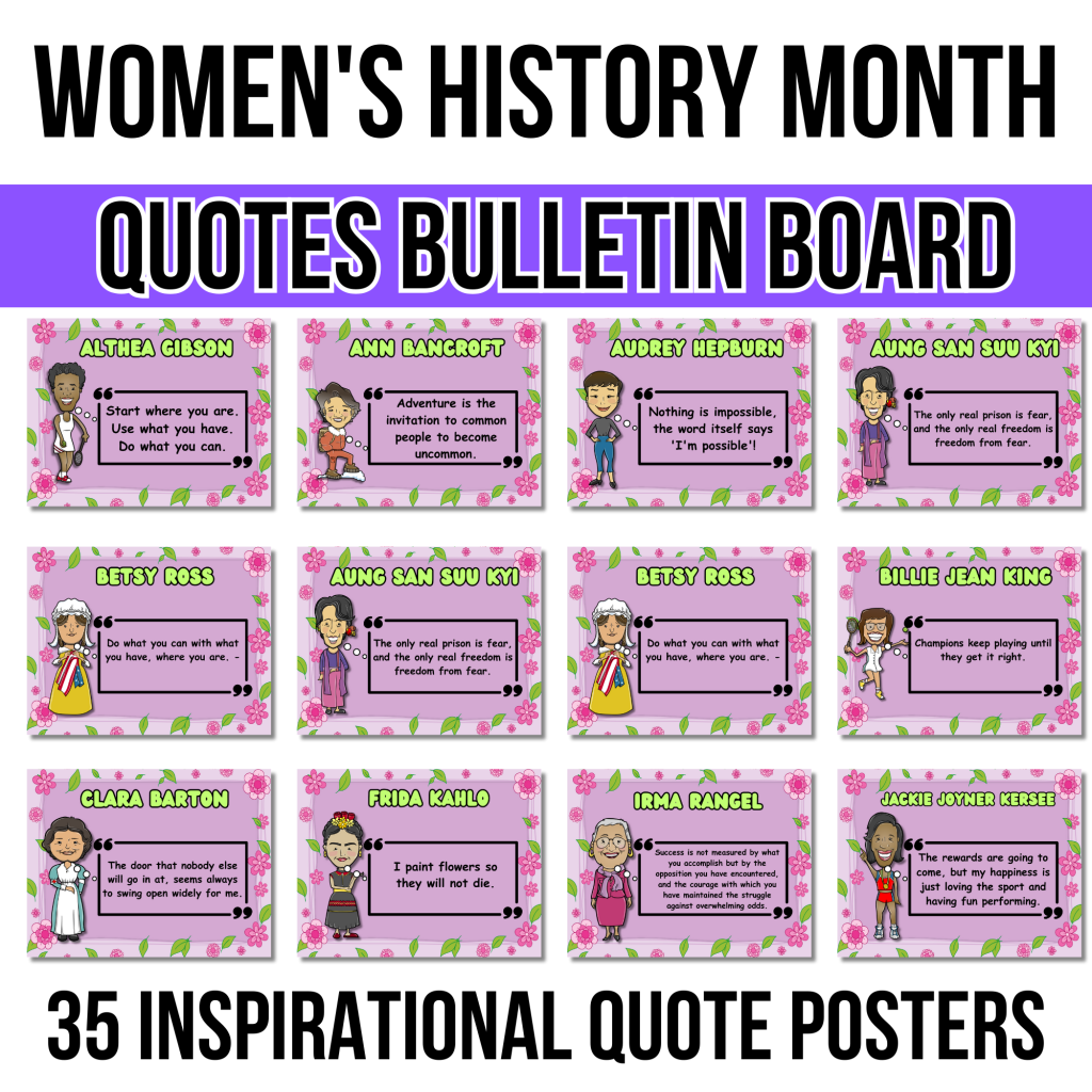 Women's History Month Quotes Bulletin Board Set -35 Inspirational ...