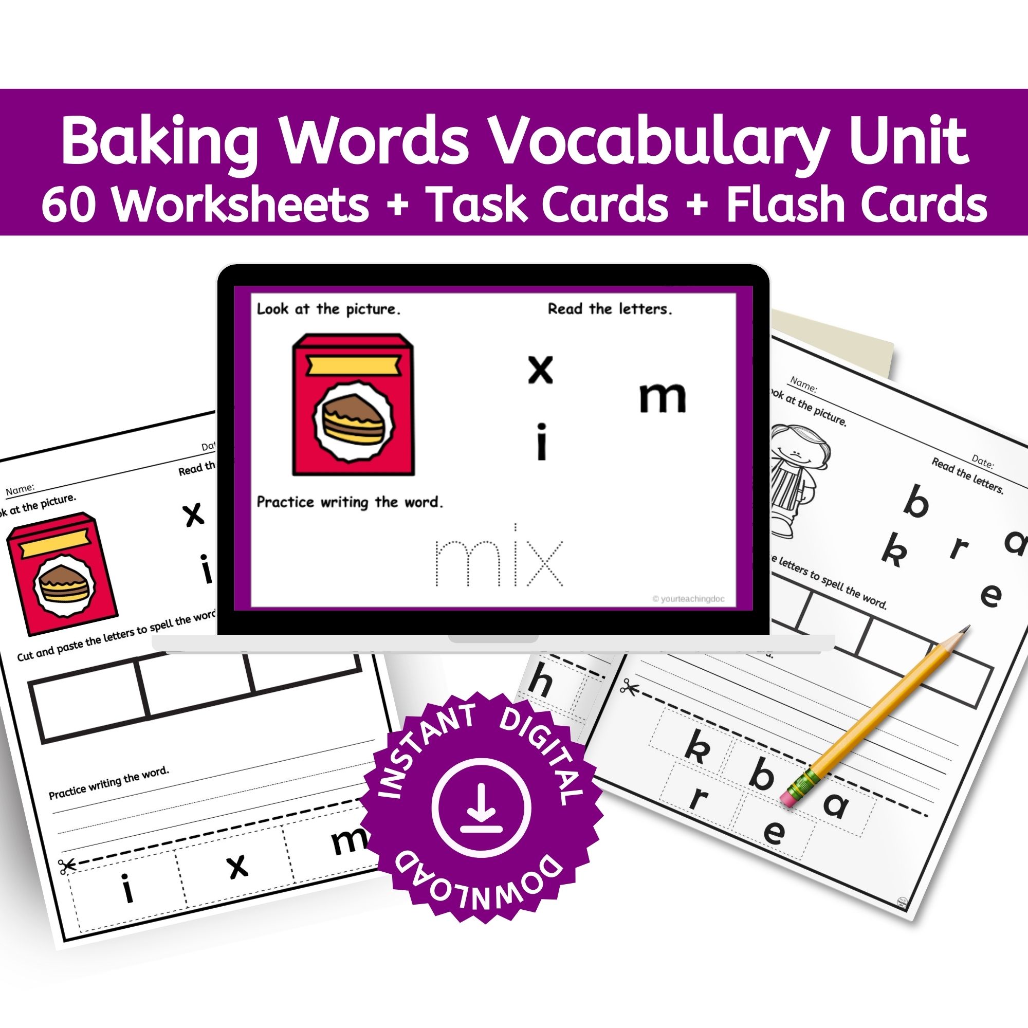 Life Skills Cooking Worksheets, Baking Spelling Words, Task Cards ...