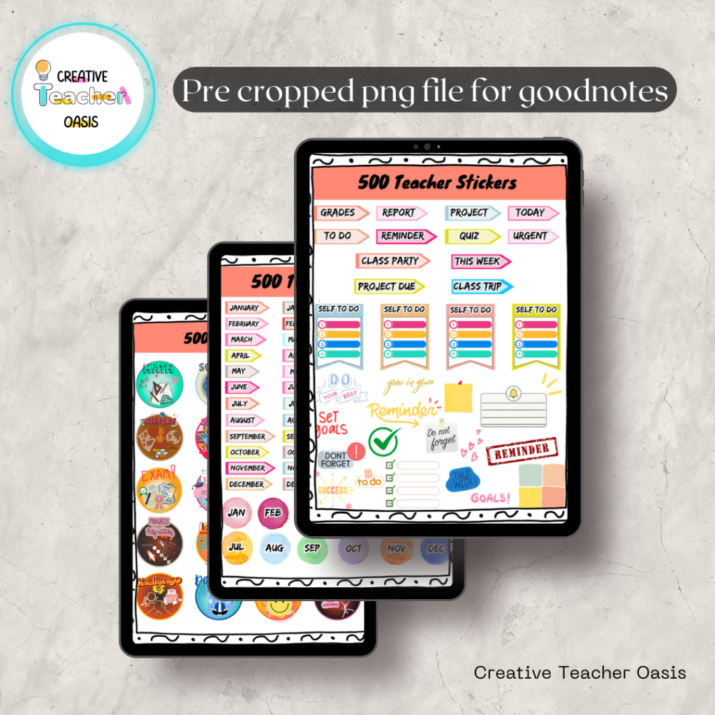 500 Teacher Digital Stickers for Goodnotes | Pre-cropped Png For ...