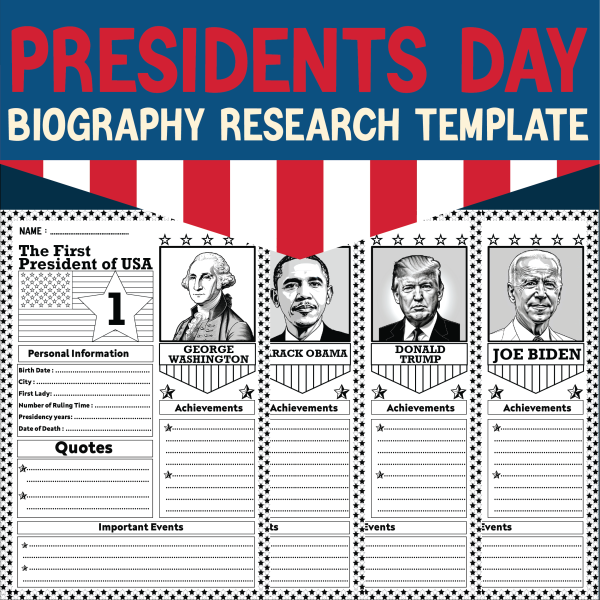 President’s Day Biography Research Template US History A4 Ready to ...